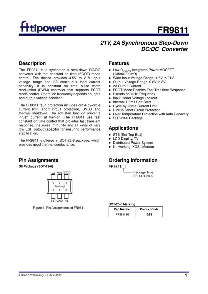 FR9811S6 datasheet page 1