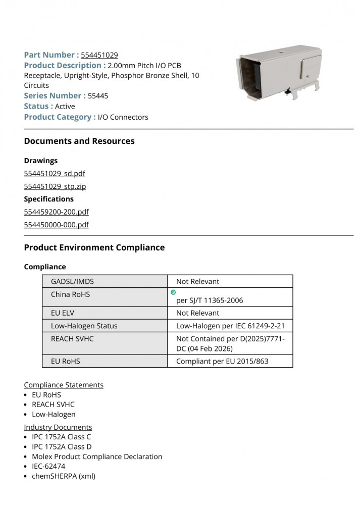 MOLEX 554451029 technical drawing page 1