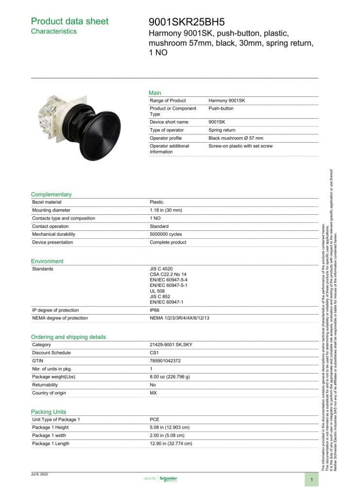 9001SKR25BH5 technical document page 1