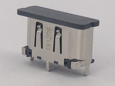 HDMI Receptacle, Vertical, 8.50mm Mounted Height, Surface Mount, 0.38µm Gold (Au) Plating, with Cap, 19 Circuits, Tape and Reel, Lead-Free for sale