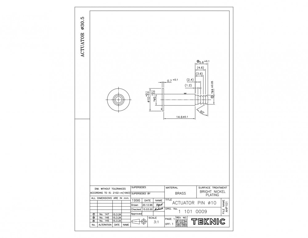 AFPIN-01 actuator pin drawing
