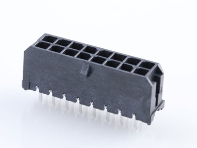 Micro-Fit 3.0 Vertical Header, 3.00mm Pitch, Dual Row, 16 Circuits, with  PCB Polarizing Peg, 0.76µm Gold Plating, Glow-Wire Capable, Black for sale