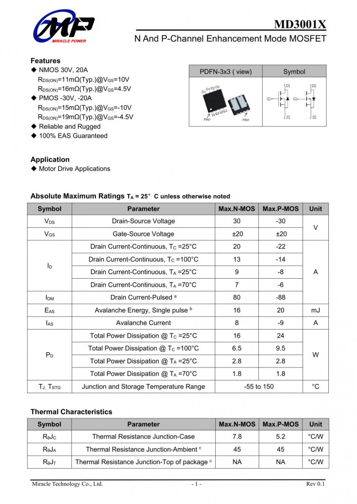 MD3001X datasheet page 1