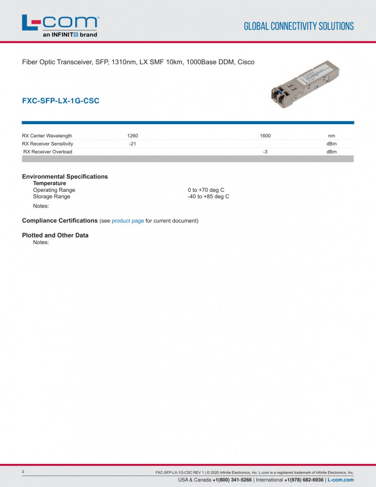 FXC-SFP-LX-1G-CSC datasheet page 2