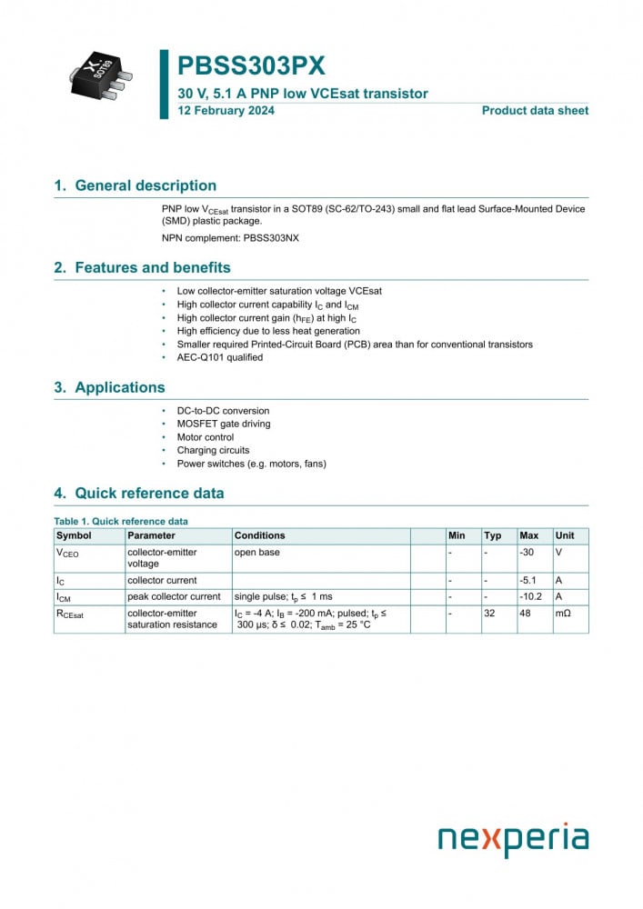 PBSS303PX datasheet page 1