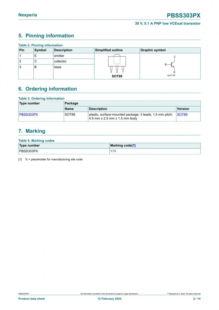 PBSS303PX datasheet page 2
