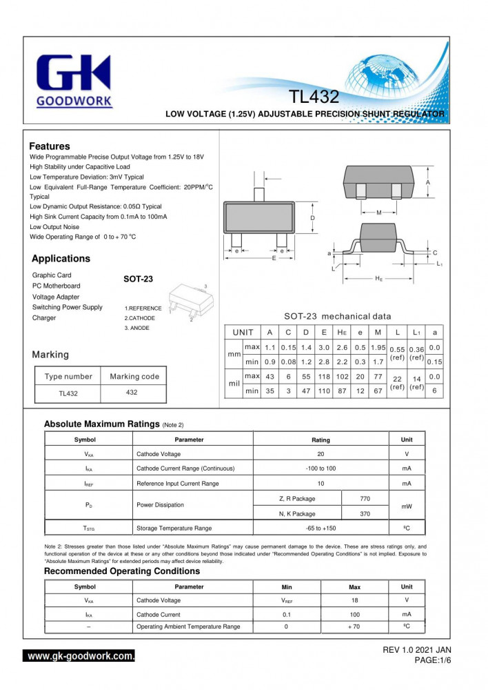 GOODWORK TL432 datasheet page 1