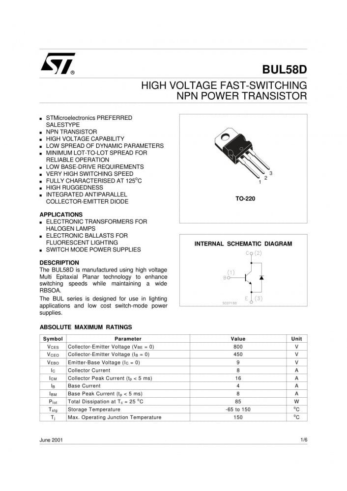 BUL58D datasheet page 1