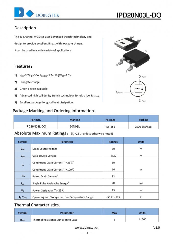 IPD20N03L-DO datasheet page 1