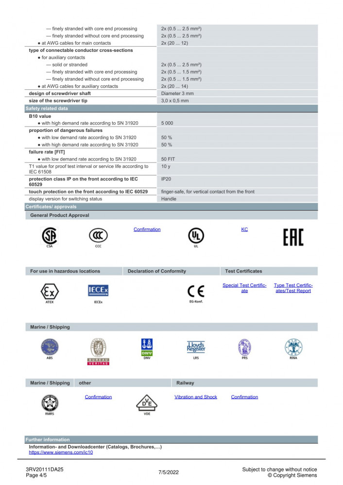 3RV20111DA25 datasheet page 4