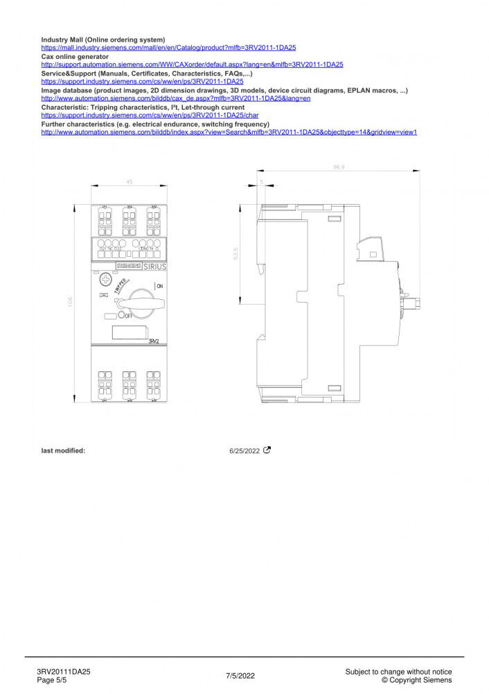 3RV20111DA25 datasheet page 5