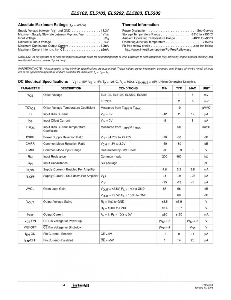 EL5102IS datasheet page 4