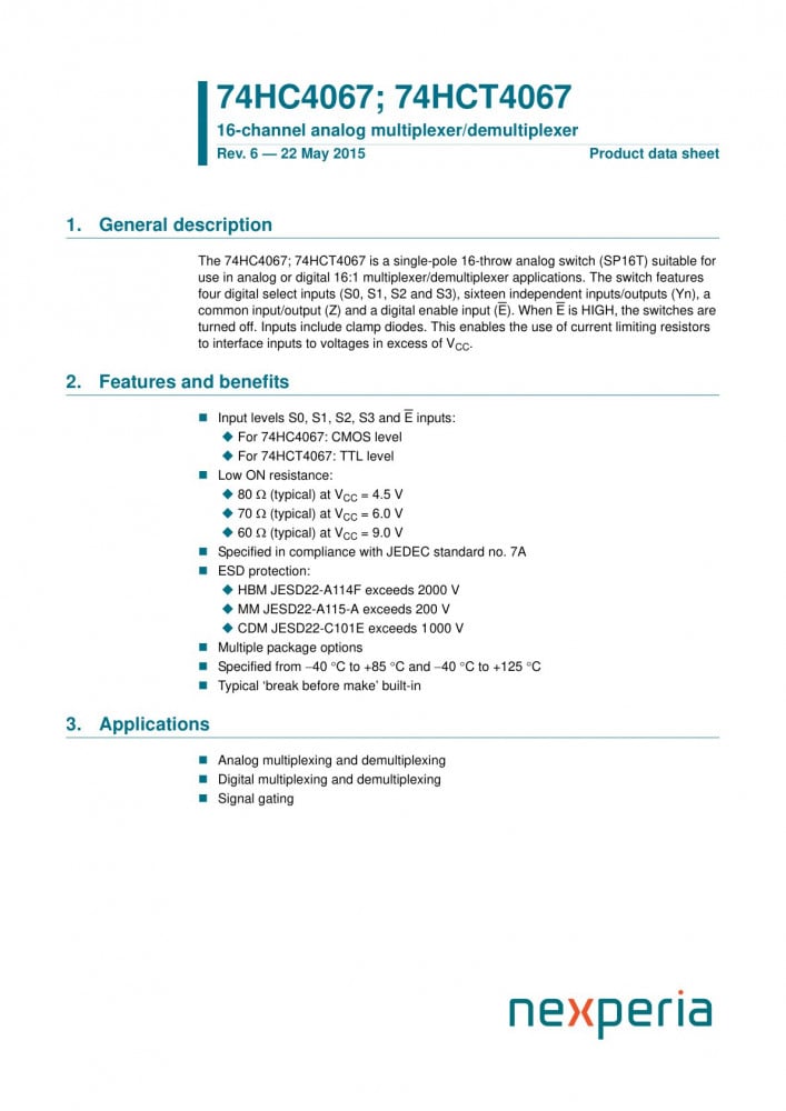 74HC4067 datasheet page 1