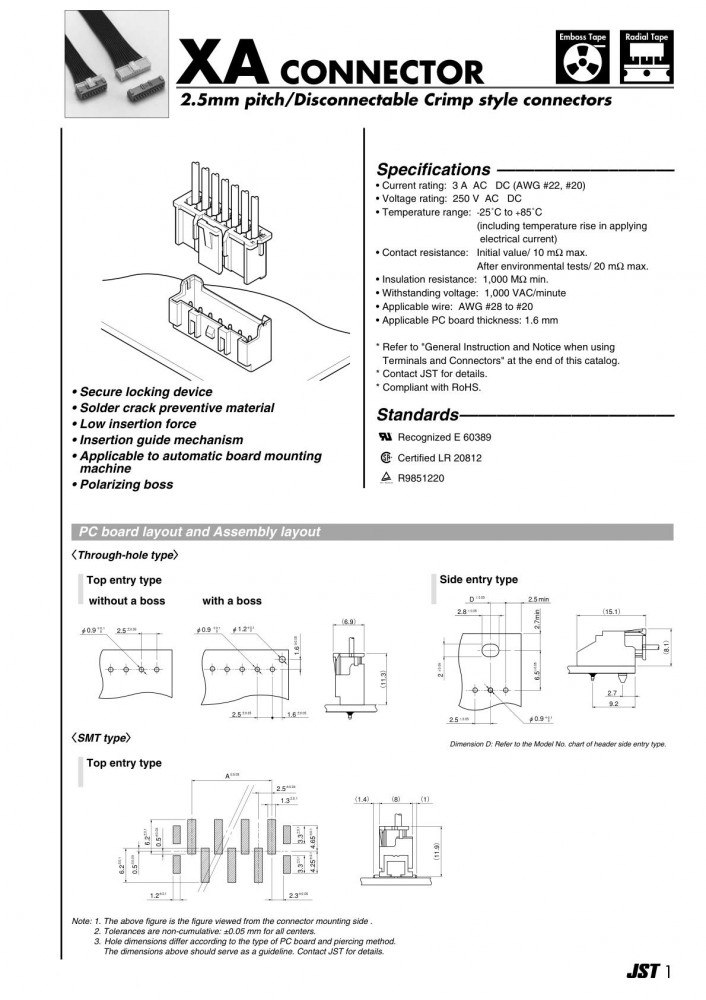 JST XA series catalog page 1