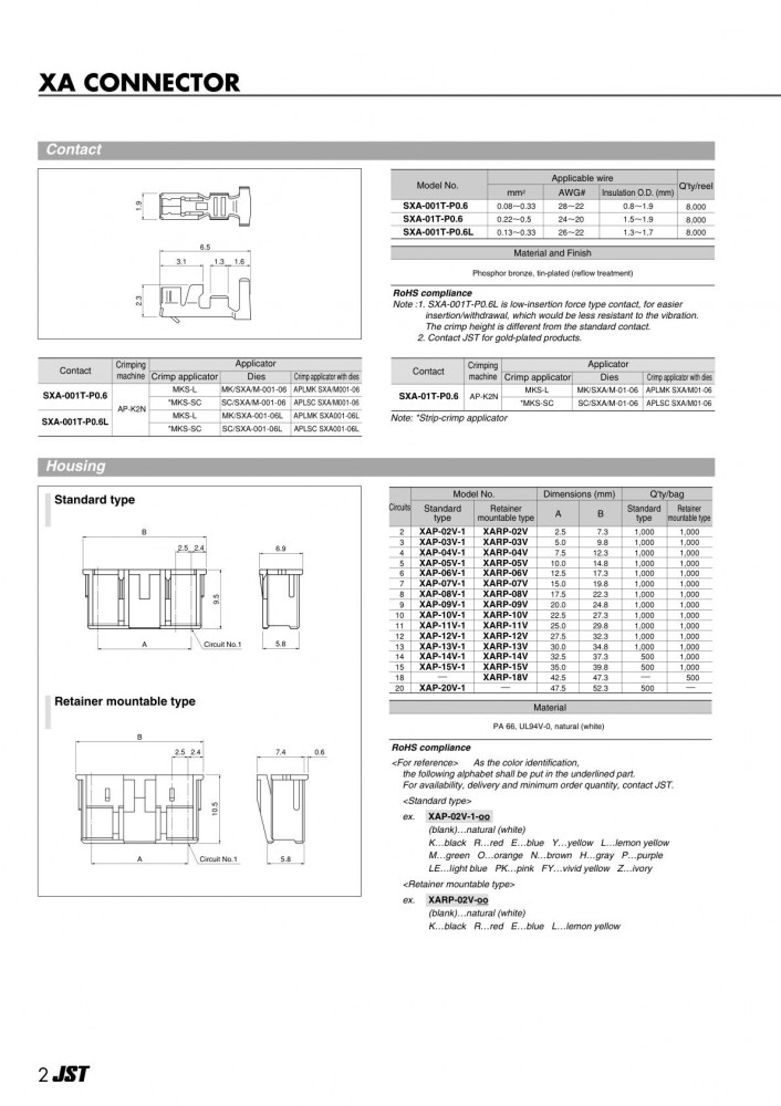 JST XA series catalog page 2