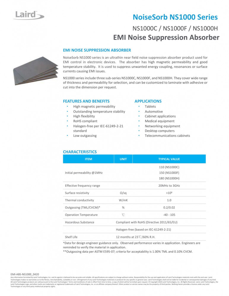 Laird NS1000 absorber technical document page 1
