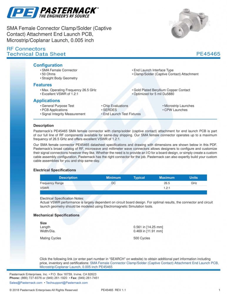 PE45465 datasheet page 1