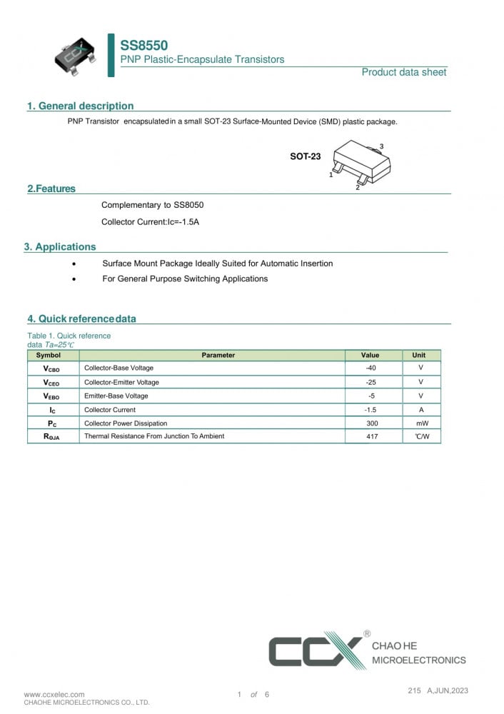 SS8550 datasheet page 1
