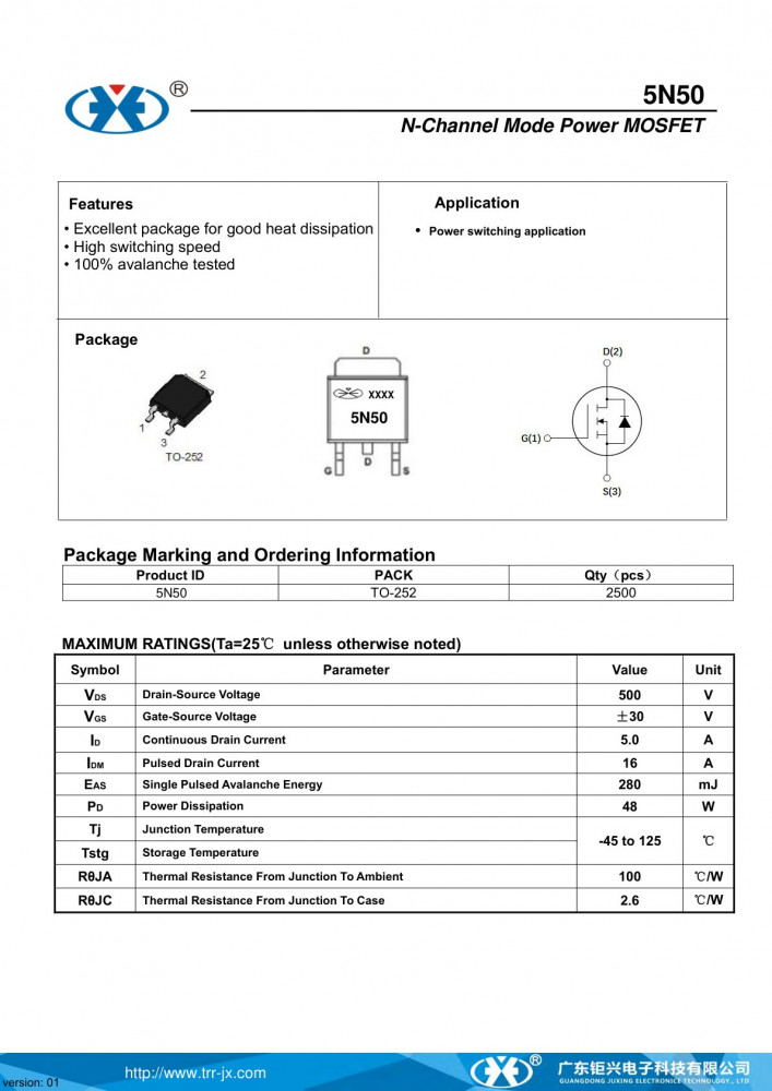 JUXING 5N50 datasheet page 1