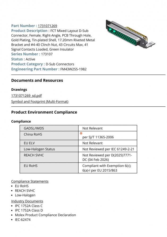 MOLEX 1731071269 drawing preview, page 1