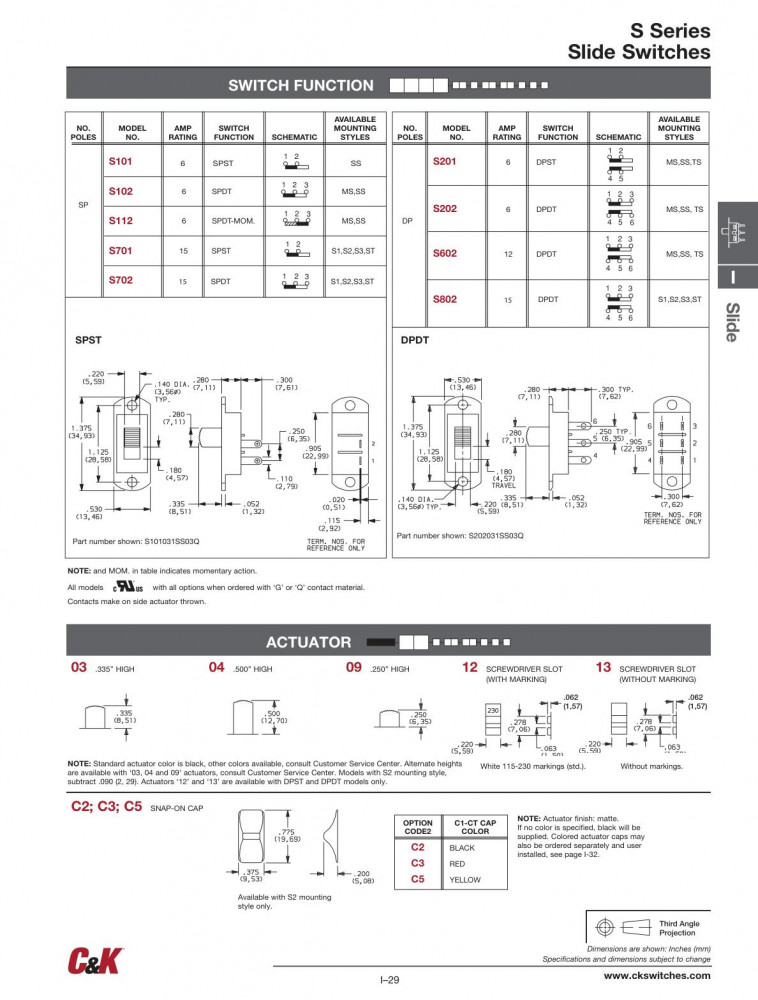 C&K S Series slide switch documentation page 2