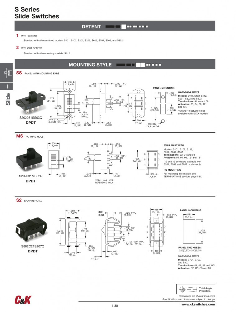 C&K S Series slide switch documentation page 3