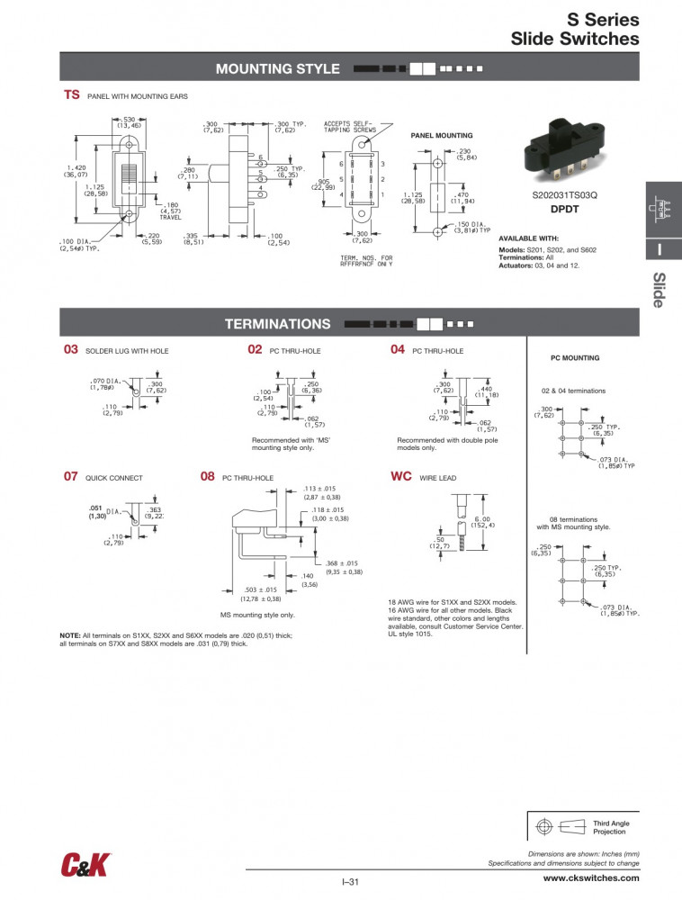 C&K S Series slide switch documentation page 4