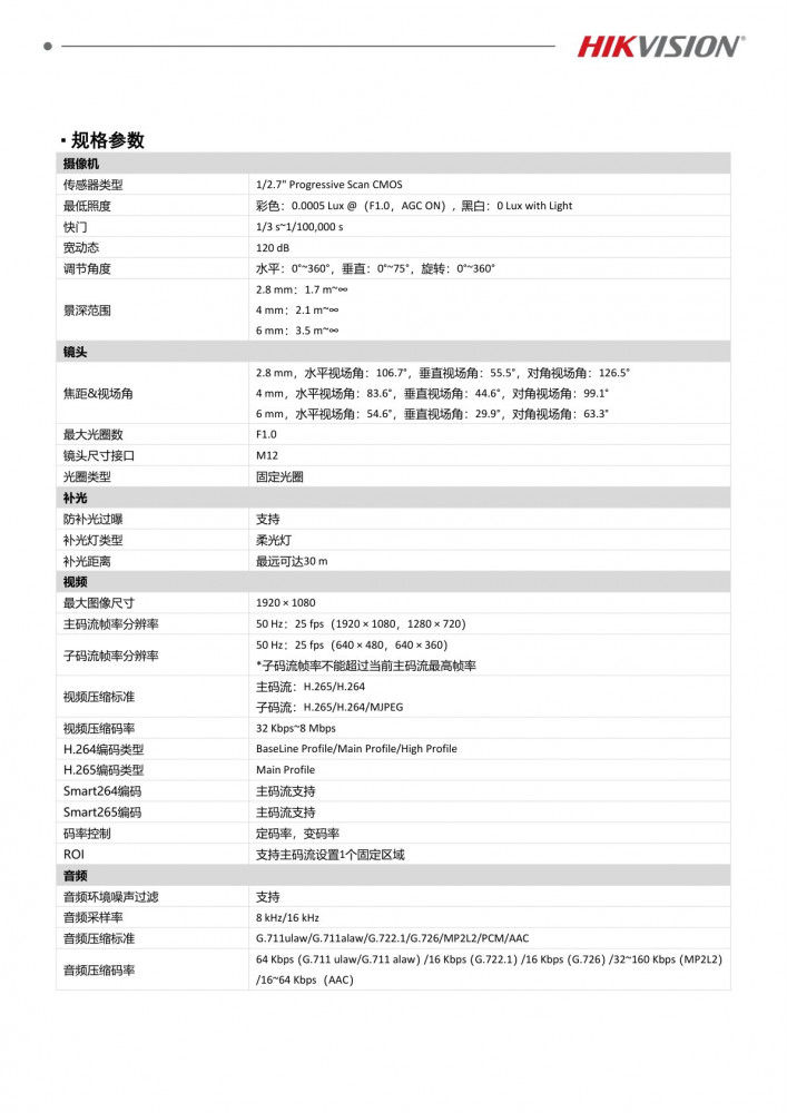 DS-2CD3327FWDV3-L technical document page 2