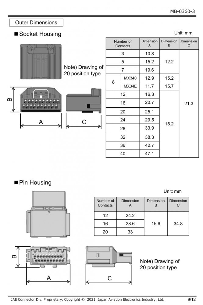 JAE MX34 series document page 9