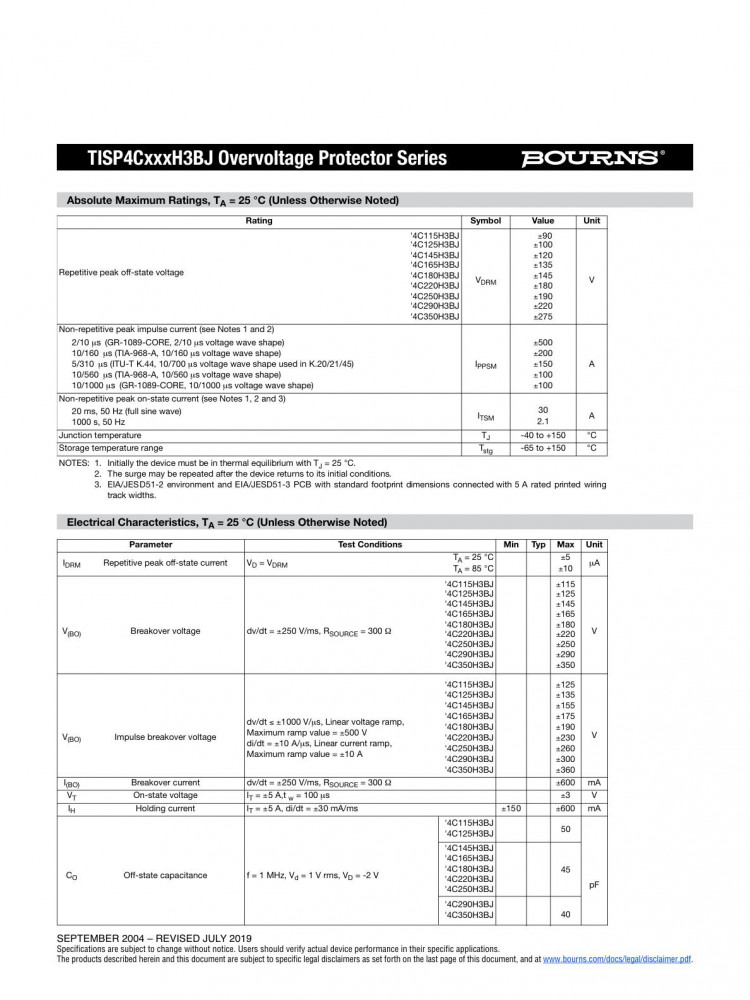 TISP4C115H3BJR-S datasheet page 2