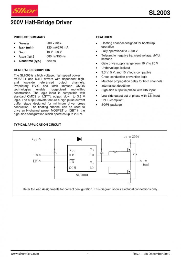 SL2003 datasheet page 1