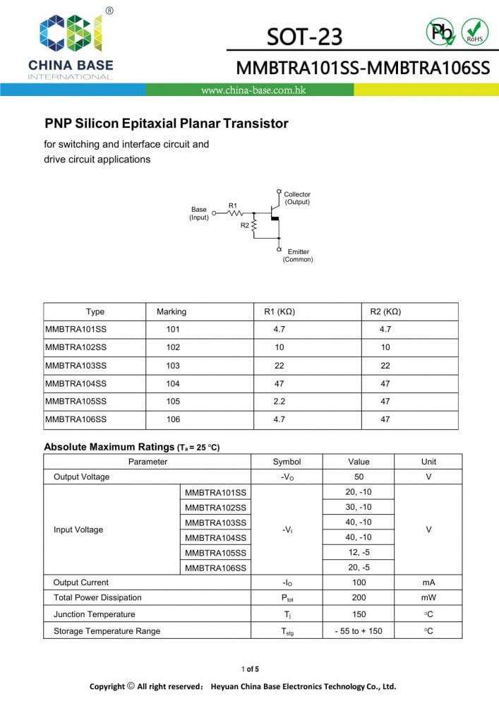 MMBTRA105SS datasheet page 1