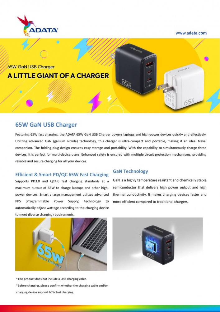 ADATA 65W GaN USB Charger technical document, page 1
