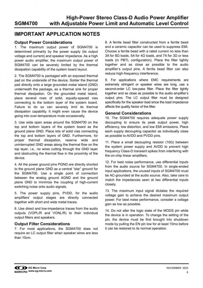 SGM4700 datasheet page 6
