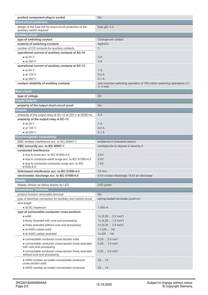 Siemens 3RQ30182AN080AA0 datasheet page 2