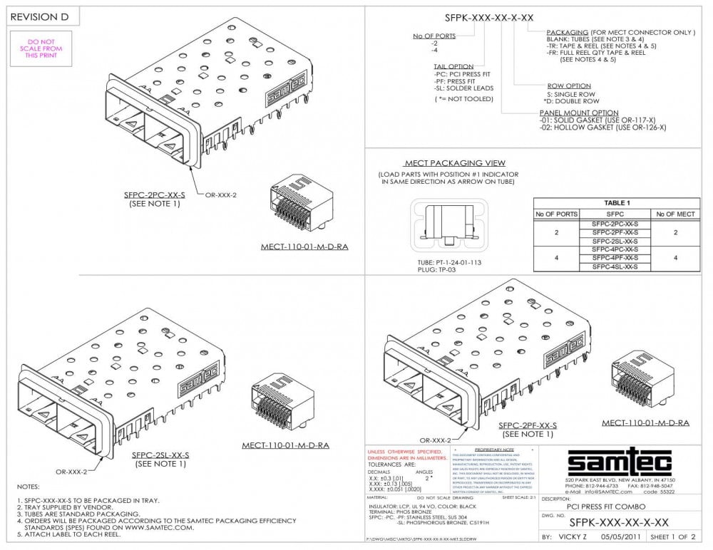 Samtec SFPK PCI press-fit combo drawing page 1