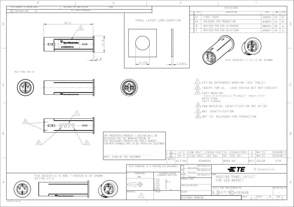 TE Connectivity 293648-1 controlled drawing preview