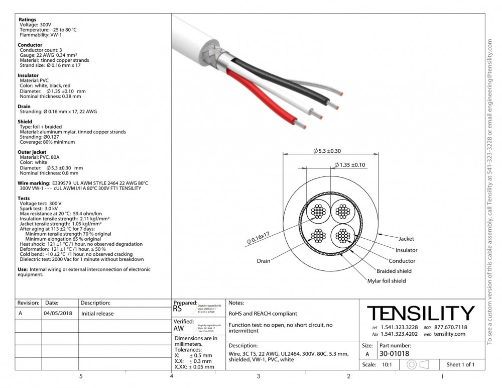 Product documentation image for Tensility International 30-01018 cable