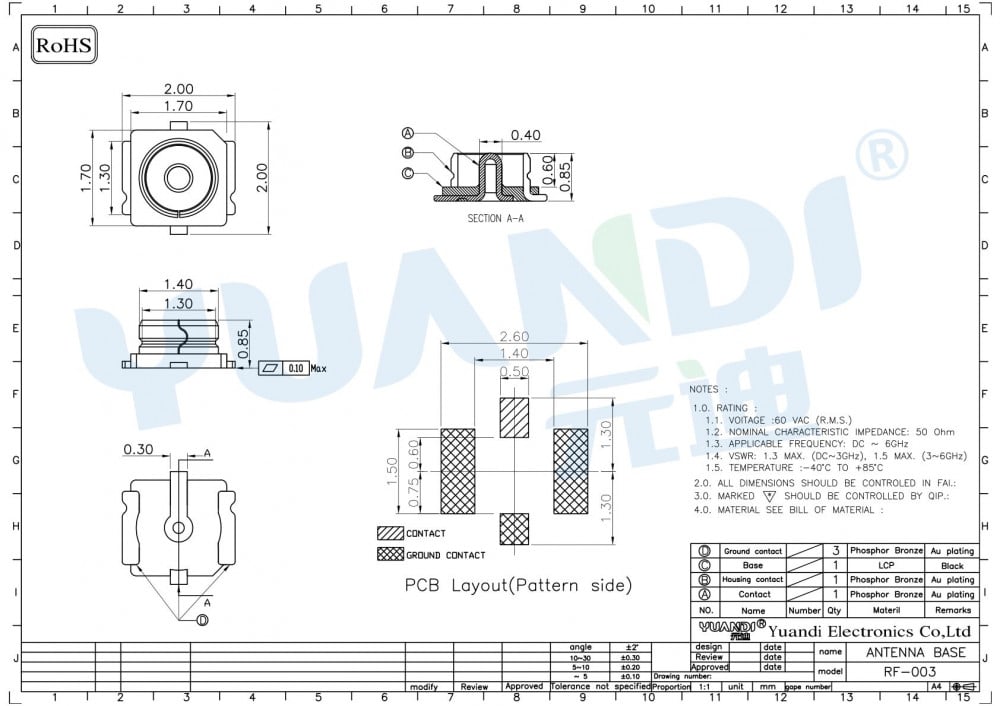 Yuandi RF-003 antenna base drawing page 1