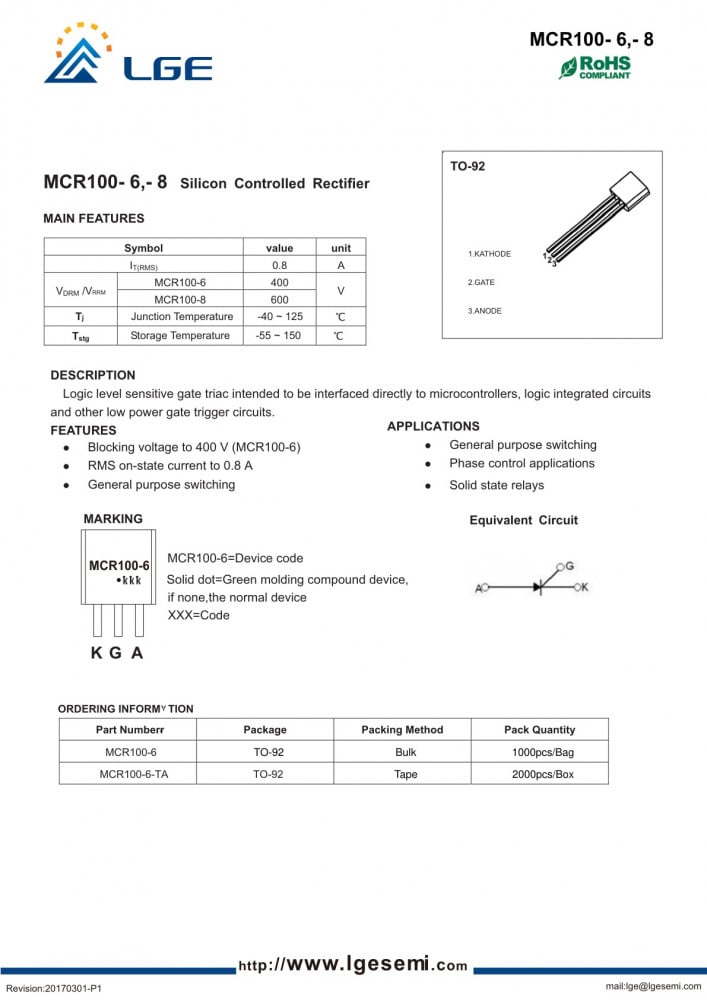 MCR100-8 datasheet page 1