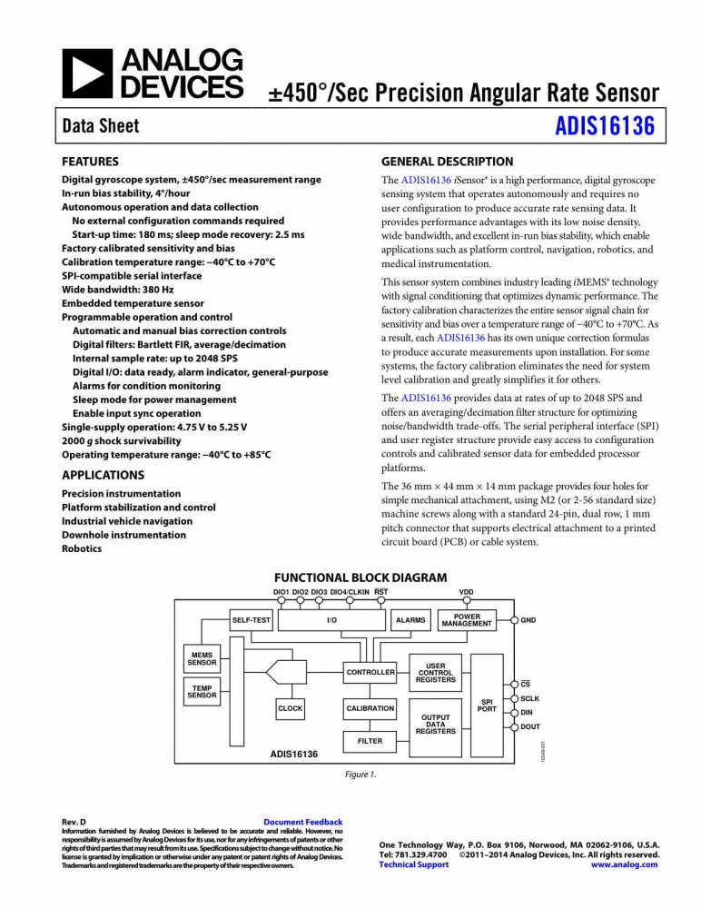 ADIS16136 datasheet page 1