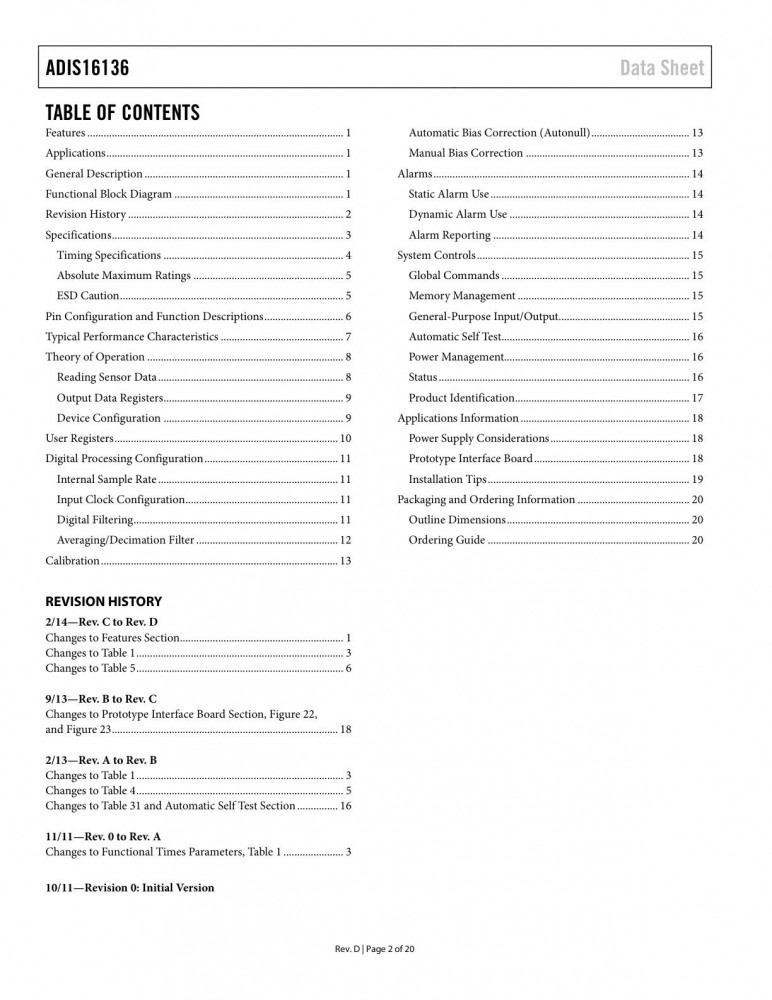 ADIS16136 datasheet page 2