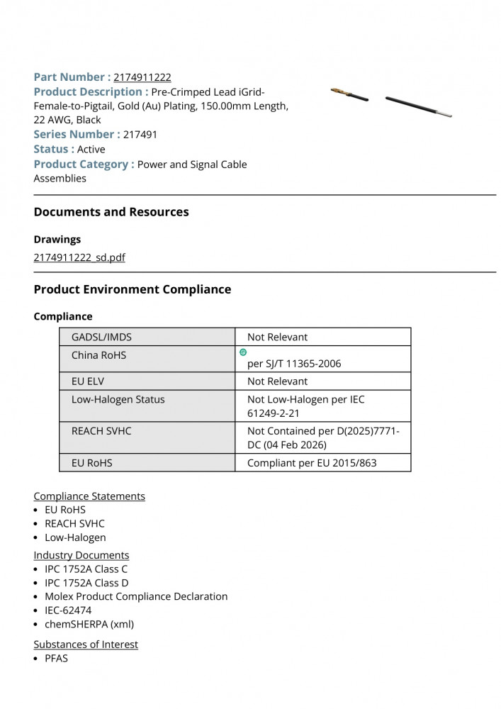 MOLEX 2174911222 product drawing preview, page 1