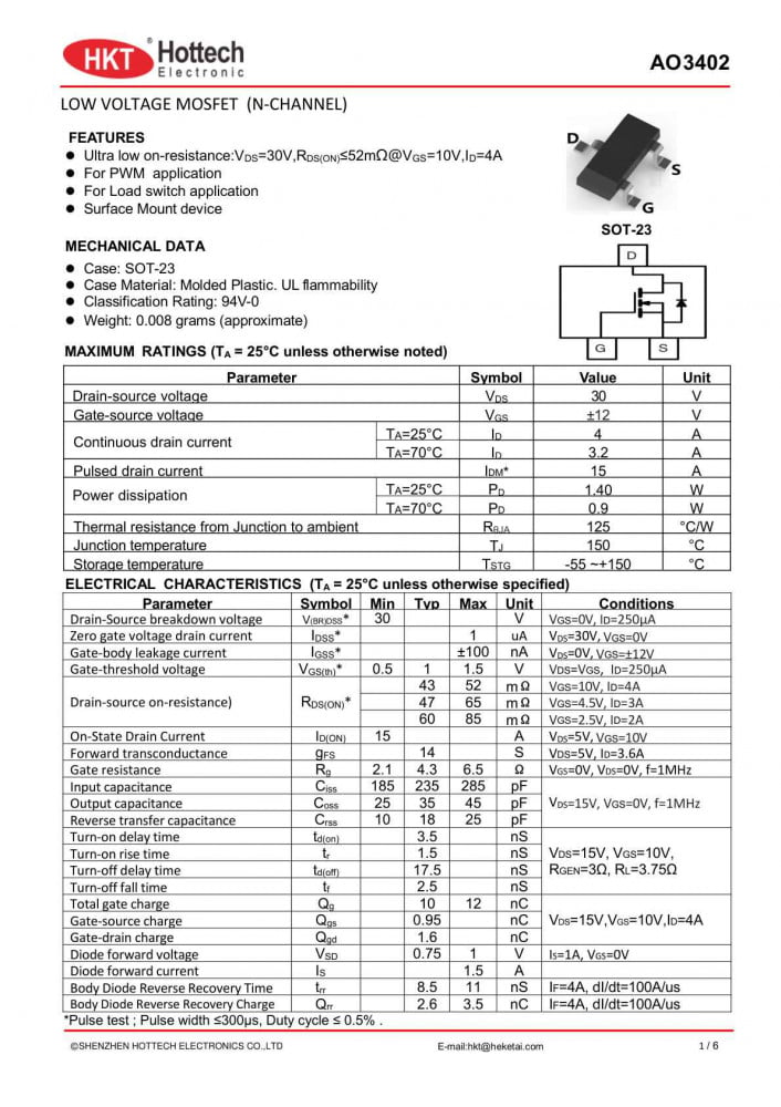 AO3402 datasheet page 1