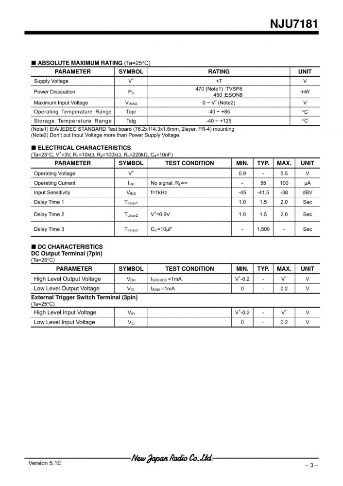 NJU7181 datasheet page 3