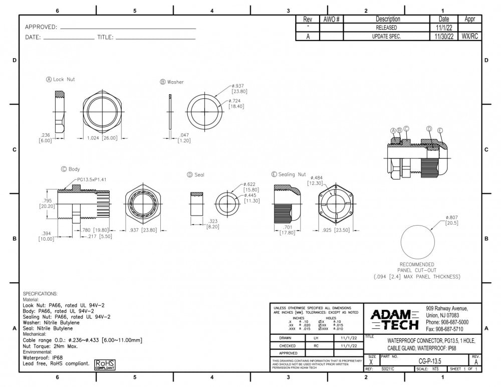 ADAM TECH CG-P-13.5 technical drawing