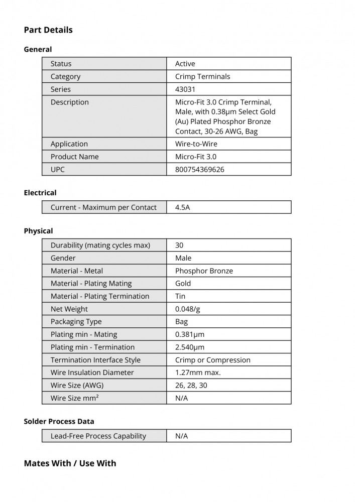 Technical document page 2 for product 430310011