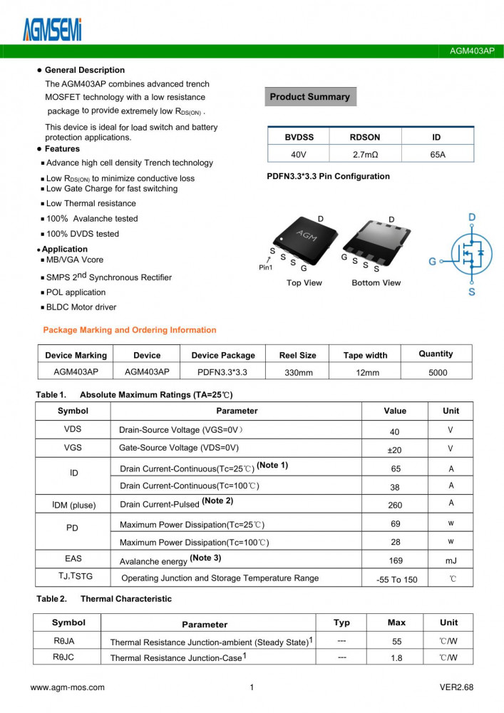 AGM403AP datasheet page 1