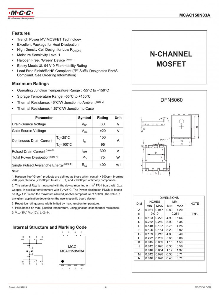 MCAC150N03A-TP datasheet page 1