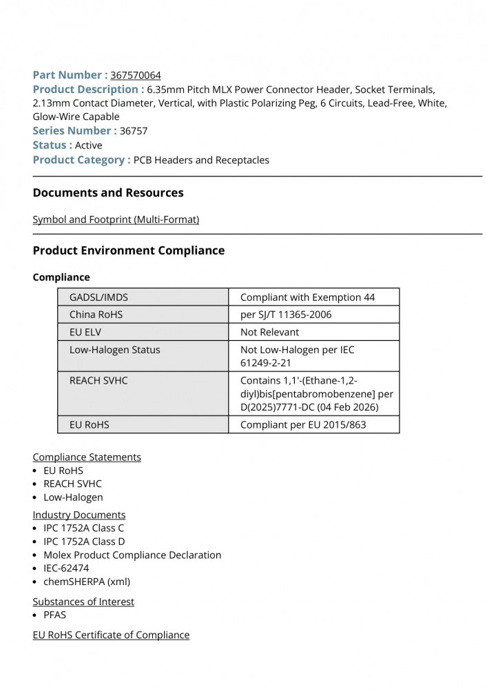 MOLEX 367570064 technical document page 1